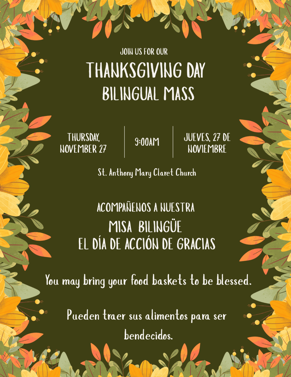 Thanksgiving Day Bilingual Mass – St. Anthony Mary Claret