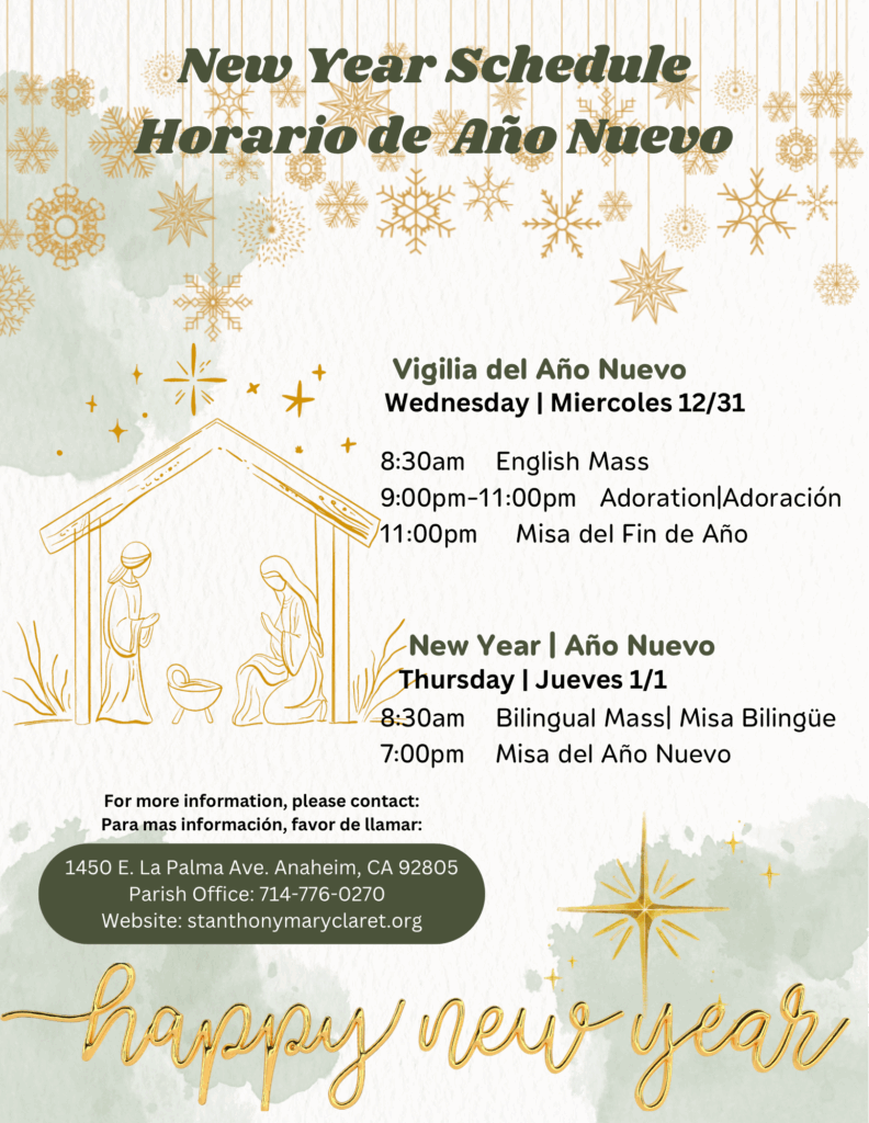 New Years Eve & Day Schedule – St. Anthony Mary Claret